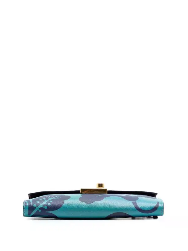Prada Saffiano Hibiscus Print Sound Lock Clutch Bag