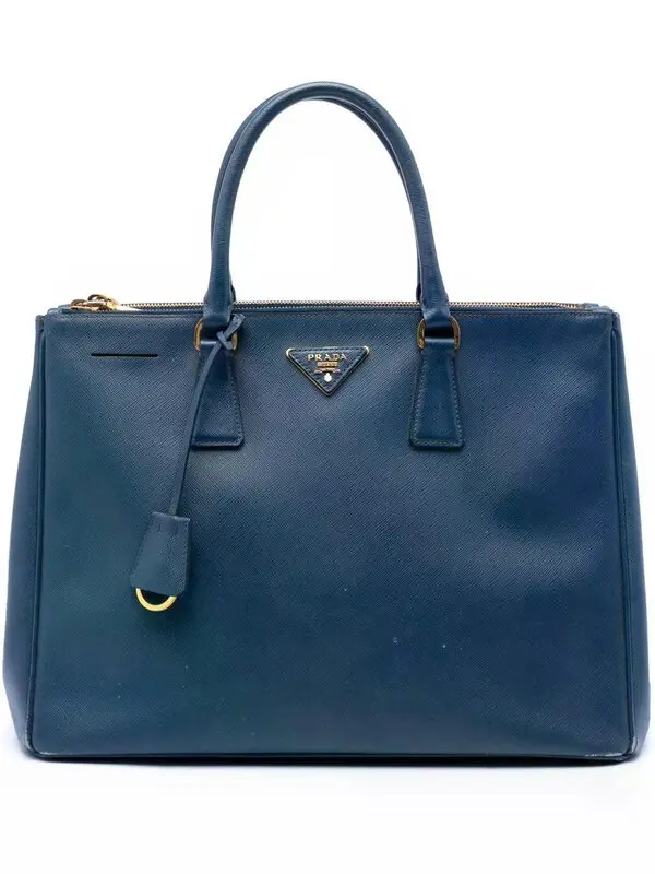 Prada Saffiano Lux Galleria Double Zip Tote Satchel - Blue