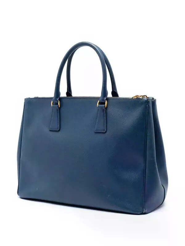 Prada Saffiano Lux Galleria Double Zip Tote Satchel - Blue