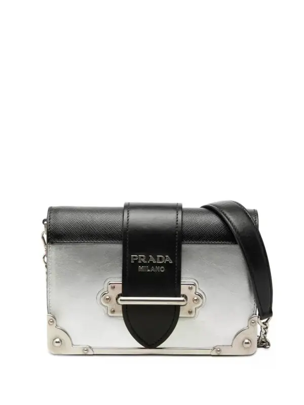 Prada Metallic Vitello Cahier Crossbody Bag - Black