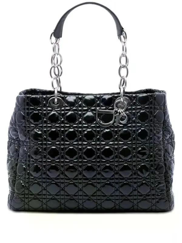Dior Large Patent Cannage Lady Soft Shopping Tote Bag - Black