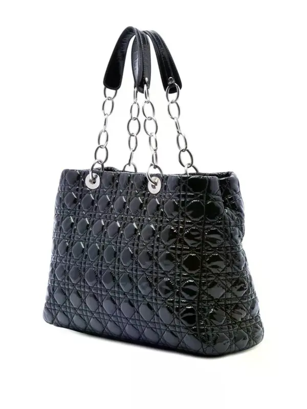 Dior Large Patent Cannage Lady Soft Shopping Tote Bag - Black