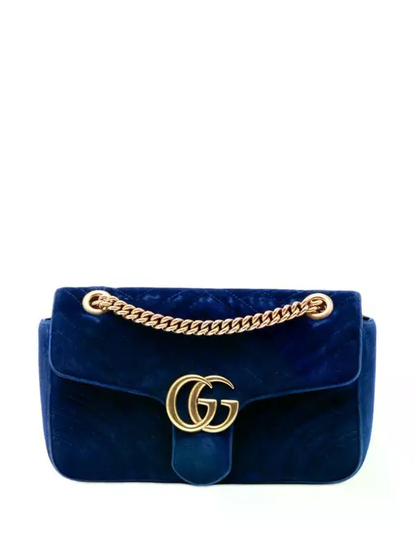 Gucci Gg Marmont Matelassé Velvet Shoulder Bag - Blue