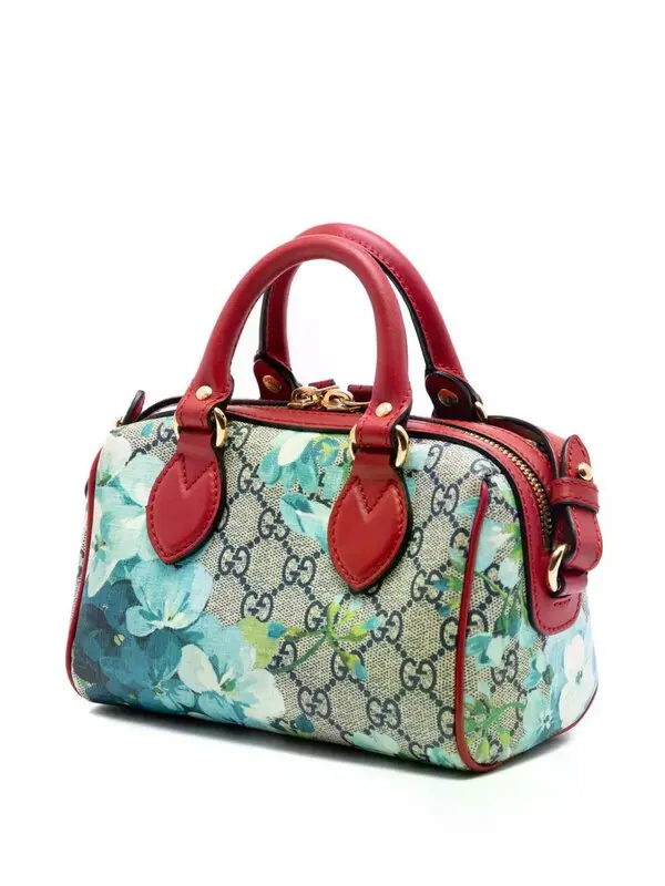 Gucci Mini Gg Supreme Blooms Boston Bag Satchel - Red