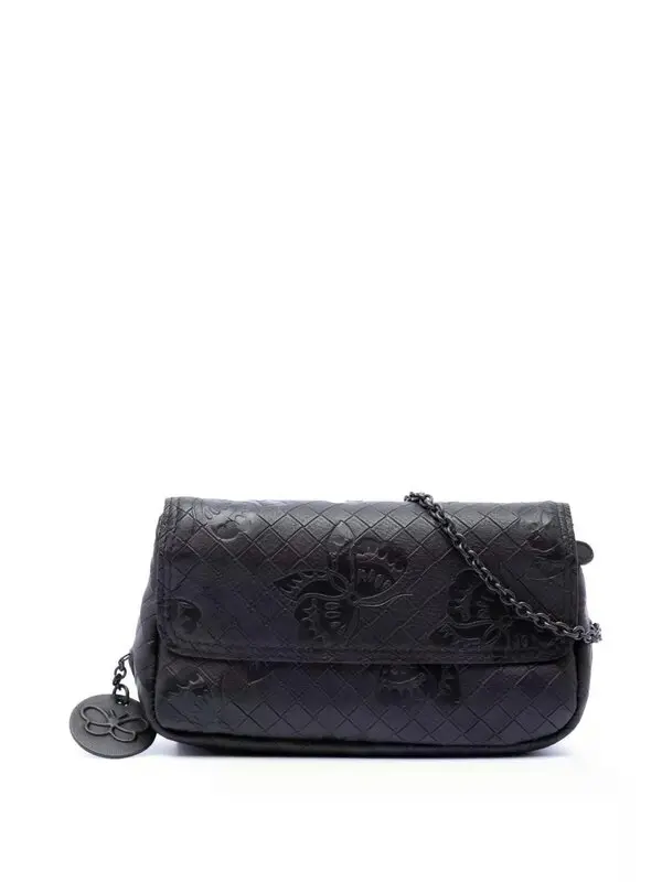 Bottega Veneta Small Intrecciomirage Embossed Butterfly Chain Crossbody Bag - Black