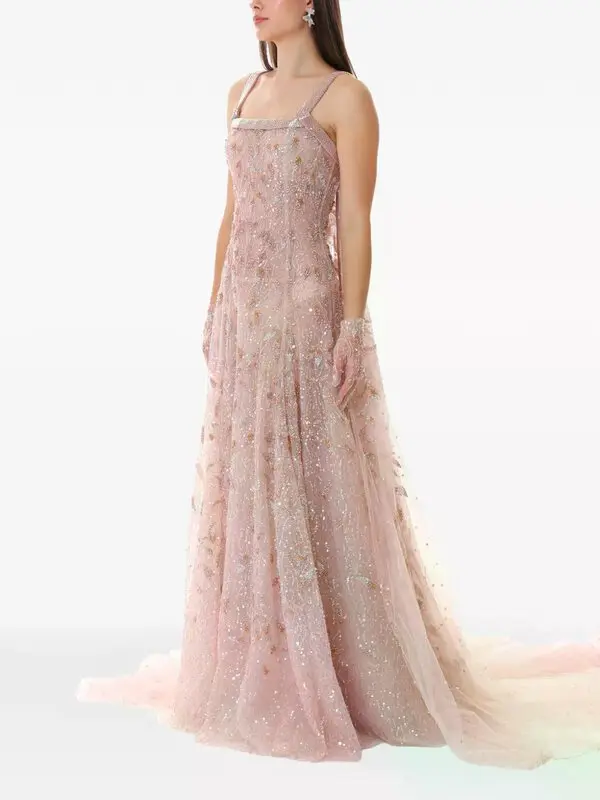 DINA MELWANI Hand-embroidered Stardust Tulle Maxi Gown