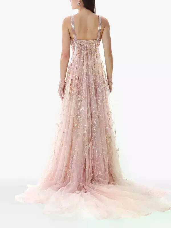 DINA MELWANI Hand-embroidered Stardust Tulle Maxi Gown