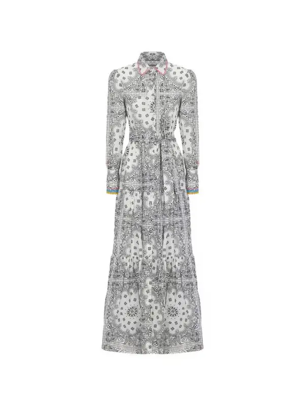 MC2 SAINT BARTH Jensen Paisley Print Tiered Maxi Dress - Grey