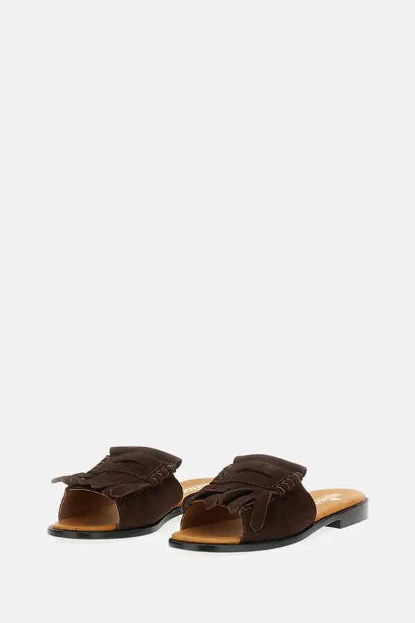 SEBAGO Suede Leather Fringed Slide Sandals