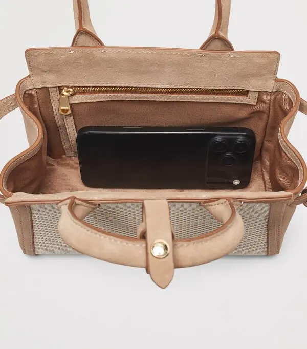ASPINAL OF LONDON Mini Raffia-suede Savannah Top-handle Bag