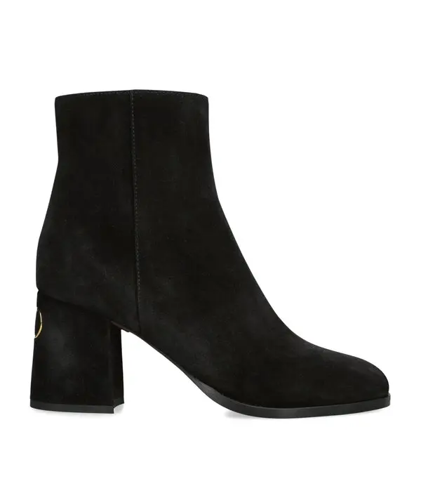 Valentino Garavani Suede Ankle Boots With Gold Tone Vlogo Detail - Black