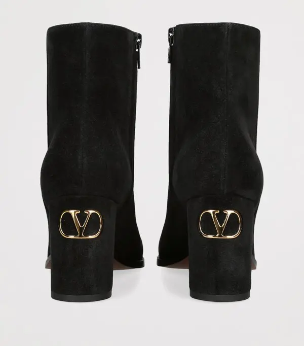 Valentino Garavani Suede Ankle Boots With Gold Tone Vlogo Detail - Black