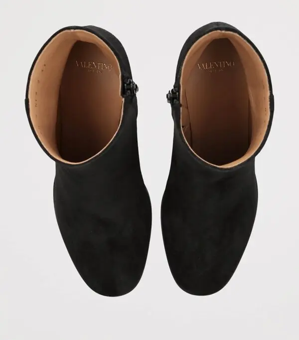 Valentino Garavani Suede Ankle Boots With Gold Tone Vlogo Detail - Black