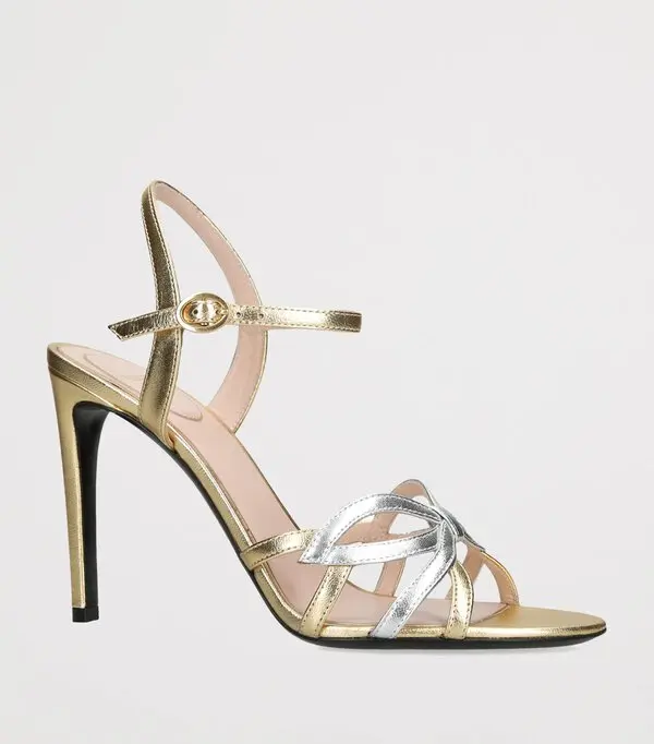 Valentino Garavani Metallic Leather Bow Heeled Sandals - Gold