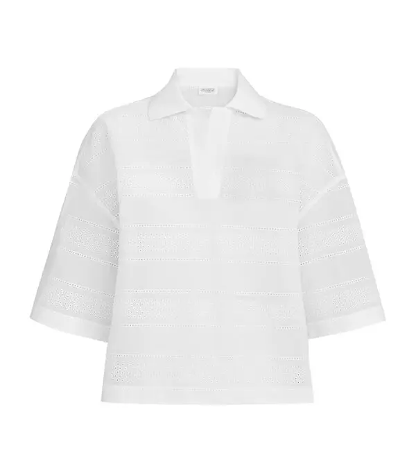 Brunello Cucinelli Cotton Broderie Anglaise Cropped Top