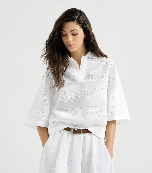 Brunello Cucinelli Cotton Broderie Anglaise Cropped Top