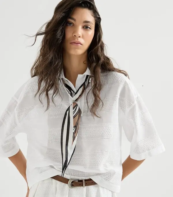 Brunello Cucinelli Cotton Broderie Anglaise Cropped Top