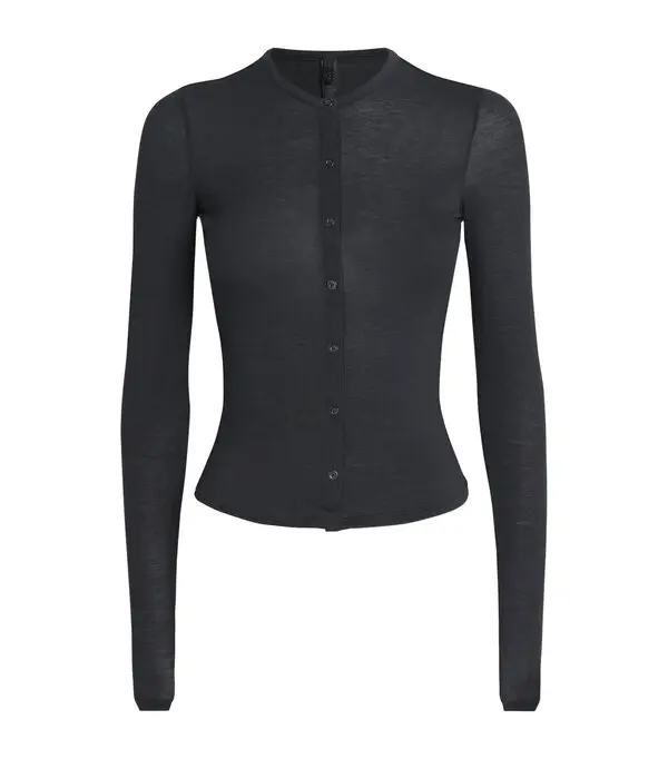SKIMS Sheer Modal Cardigan With Long Sleeves - Black