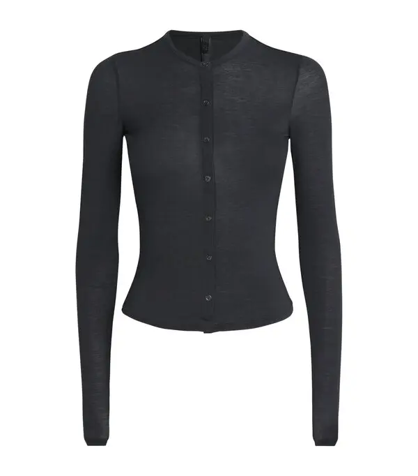 SKIMS Sheer Modal Cardigan With Long Sleeves - Black