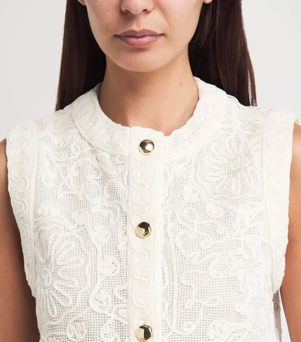 Maje Guipure Lace Button-detailed Waistcoat - White