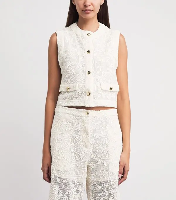 Maje Guipure Lace Button-detailed Waistcoat - White