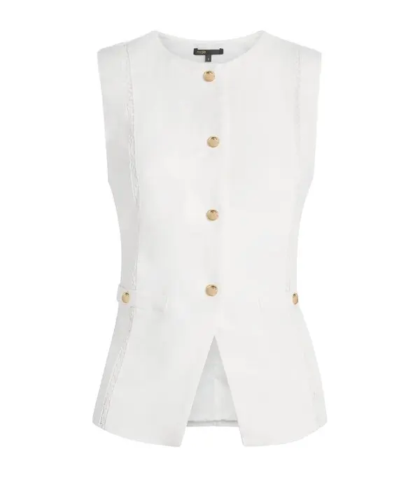 Maje Embroidered Waistcoat With Gold Buttons