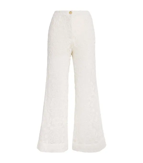 Maje Guipure Lace Flared Palazzo Trousers