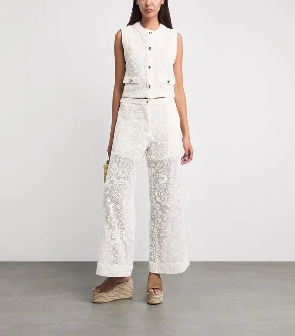 Guipure Lace Wide-leg Trousers