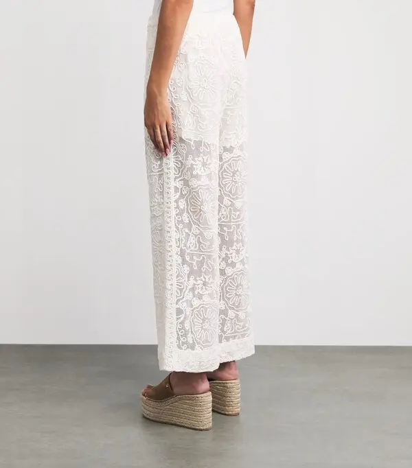 Maje Guipure Lace Flared Palazzo Trousers