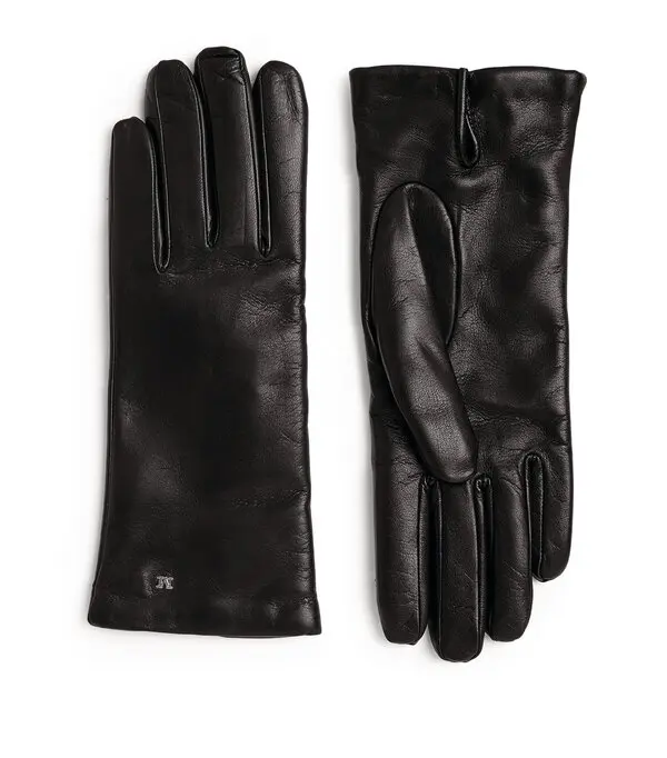 Max Mara Lamb Leather Gloves With Monogram Detail - Black