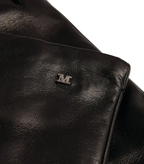 Max Mara Lamb Leather Gloves With Monogram Detail - Black