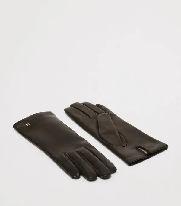 Max Mara Lamb Leather Gloves With Monogram Detail - Black