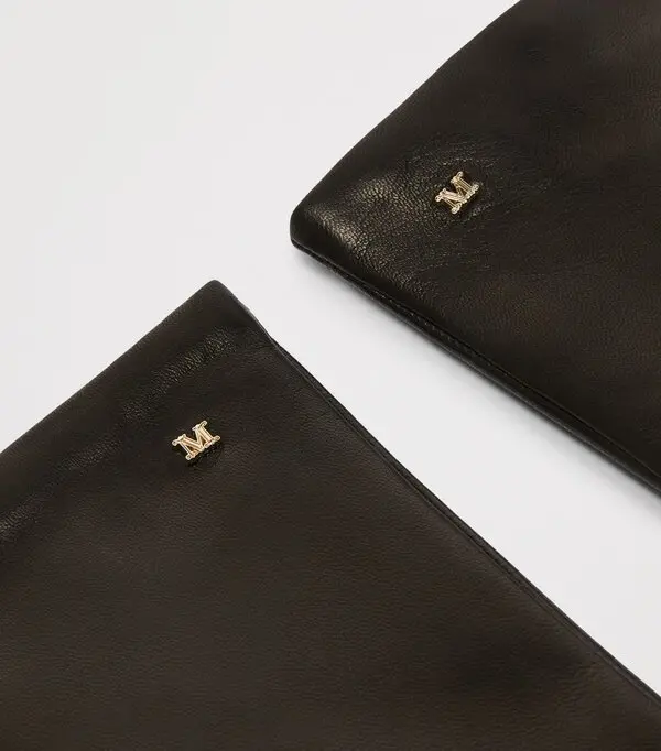 Max Mara Lamb Leather Gloves With Monogram Detail - Black