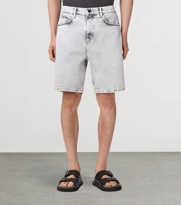 ALLSAINTS Lenny Straight Leg Acid Wash Denim Shorts - Grey