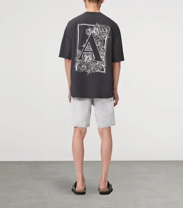 ALLSAINTS Lenny Straight Leg Acid Wash Denim Shorts - Grey