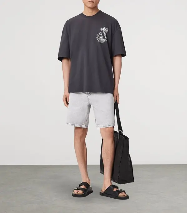 ALLSAINTS Lenny Straight Leg Acid Wash Denim Shorts - Grey