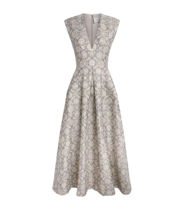 Huishan Zhang Metallic Jacquard Pleated Midi Dress - Grey