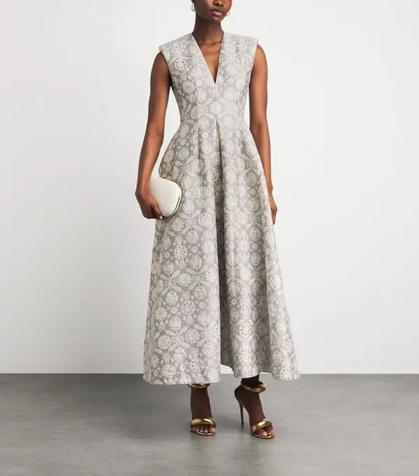 Huishan Zhang Metallic Jacquard Pleated Midi Dress - Grey