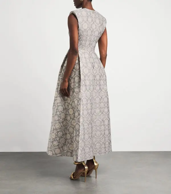 Huishan Zhang Metallic Jacquard Pleated Midi Dress - Grey