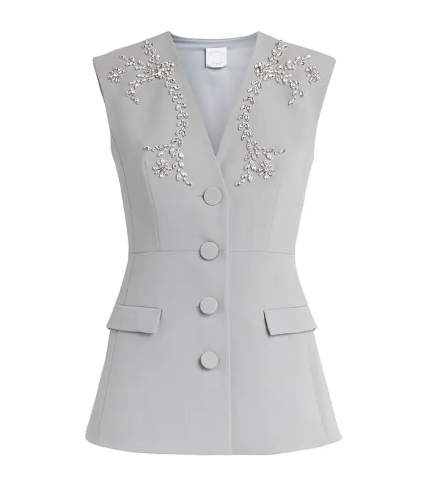 Huishan Zhang Crepe Embellished Sigrid Sleeveless Jacket