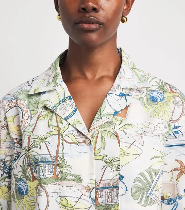 Maje Cotton Postcard Print Cropped Shirt - White
