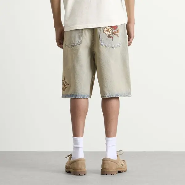 Drole De Monsieur Embroidered Floral Denim Shorts