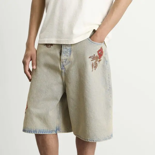 Drole De Monsieur Embroidered Floral Denim Shorts