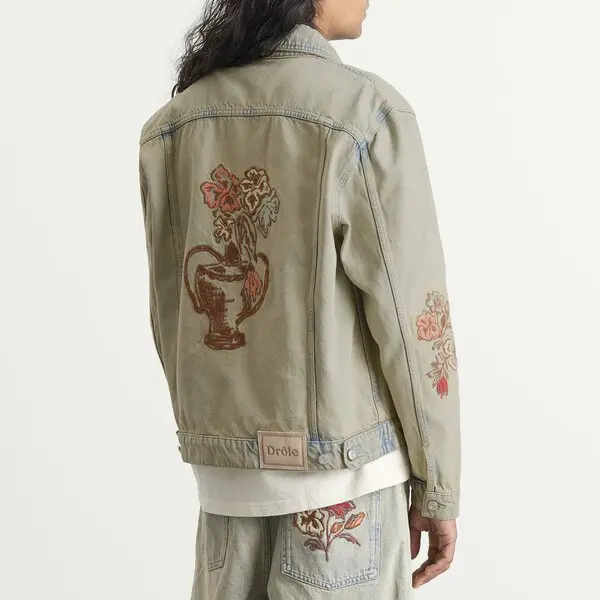 Drole De Monsieur Embroidered Floral Denim Jacket