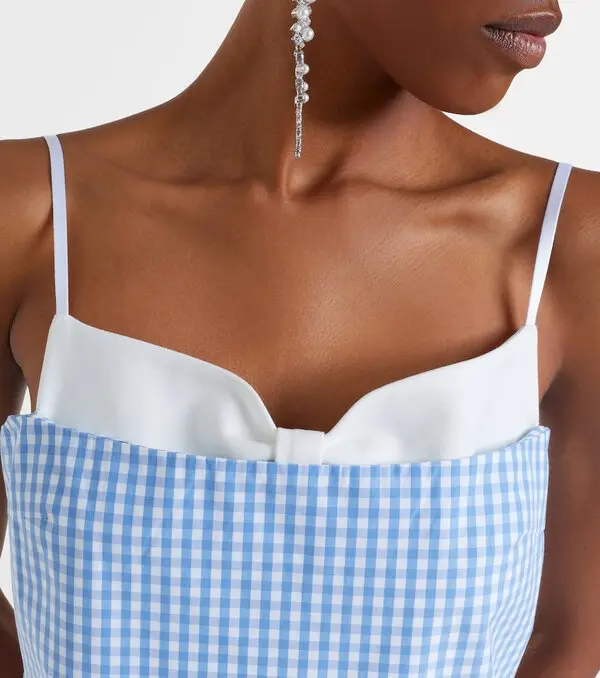 SHUSHU/TONG Gingham Cotton Mini Dress With Bow Detail