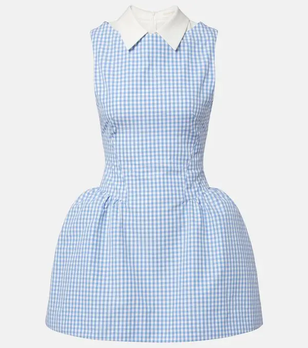 SHUSHU/TONG Gingham Cotton Mini Dress With Bow Detail - Blue