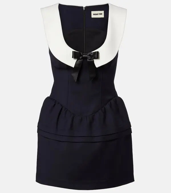 SHUSHU/TONG Bow-detail Wool Mini Dress - Blue