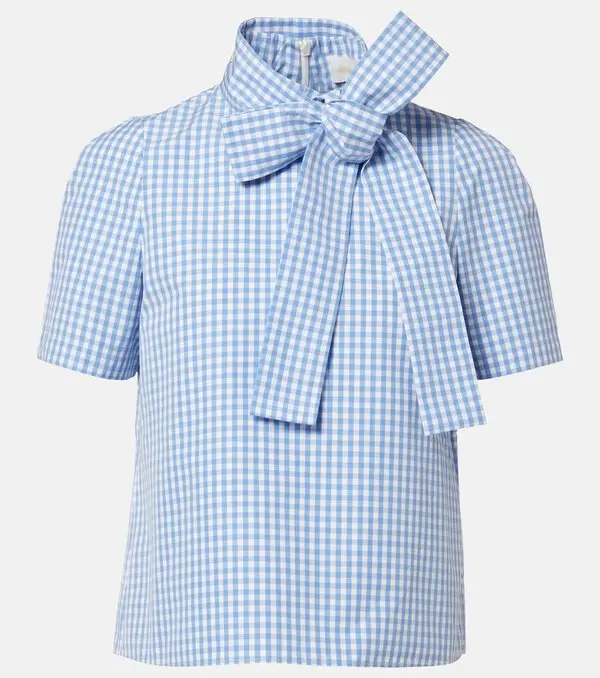 SHUSHU/TONG Gingham Cotton Top With Bow Detail
