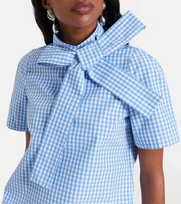 SHUSHU/TONG Gingham Cotton Top With Bow Detail