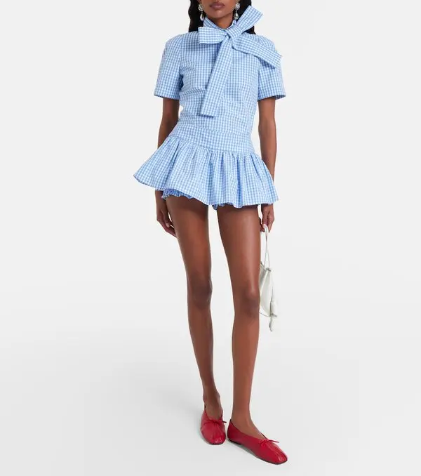 SHUSHU/TONG Gingham Cotton Top With Bow Detail